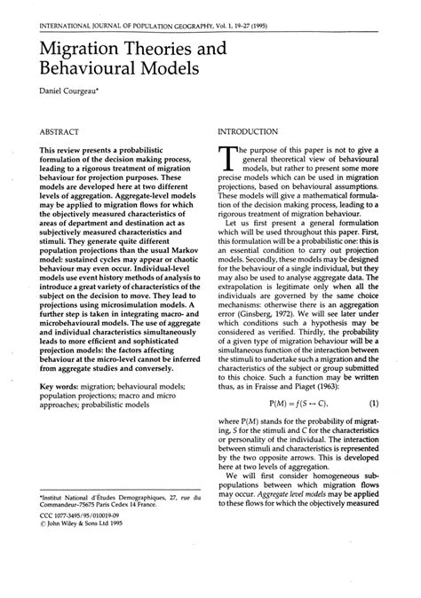 Pdf Migration Theories And Behavioural Models