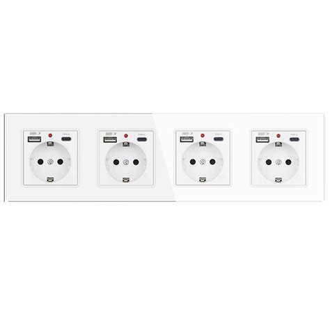 Розетка электрическая 4 поста с Usb Type C Аc рамка 295х82мм стекло Белый купить на Ozon по