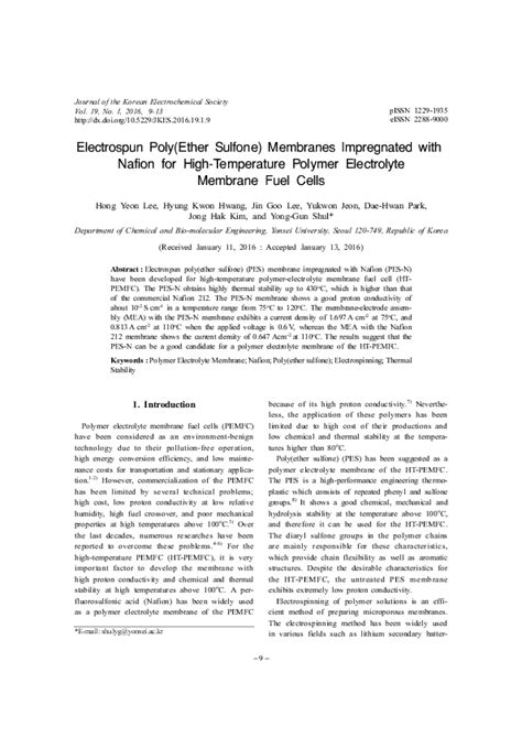 Pdf Electrospun Polyether Sulfone Membranes Impregnated With Nafion