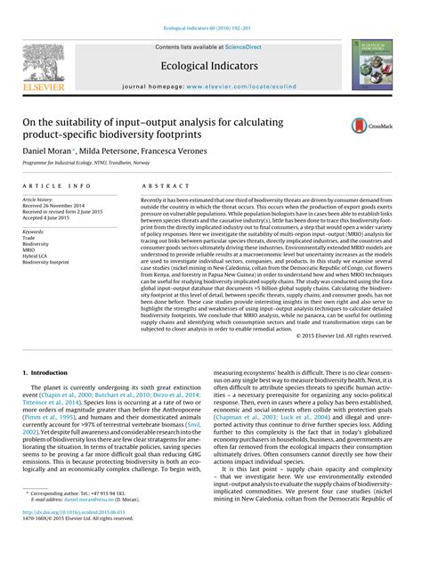Pdf On The Suitability Of Input Output Analysis For Calculating