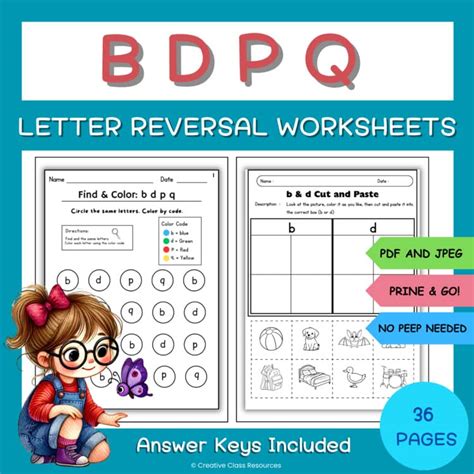 B D P And Q Worksheets Letter Reversal Activities Color Cut And Paste