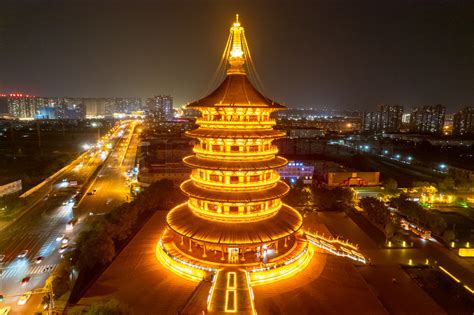 河南洛阳高清图片 河南洛阳名堂天堂景区夜景航拍图 建筑 城市免费下载 格式 5464像素 编号70721200 千图网