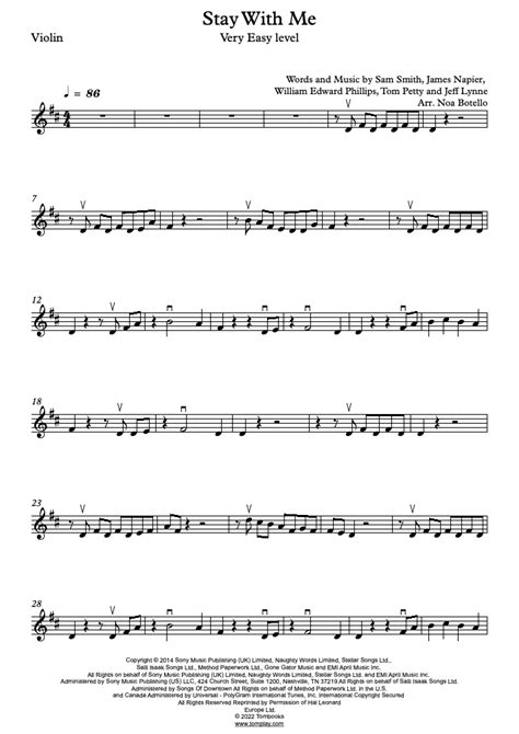 Download Digital Sheet Music Of Stay With Me Easy For Violin