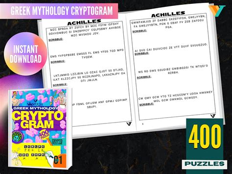 400 Greek Mythology Cryptogram Puzzle Game Vol 1 Instant Download Printable Games Brain