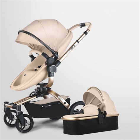 New Max Of Aulon Luxury 2-in-1 Baby Stroller With Bassinet Leather 360 ...