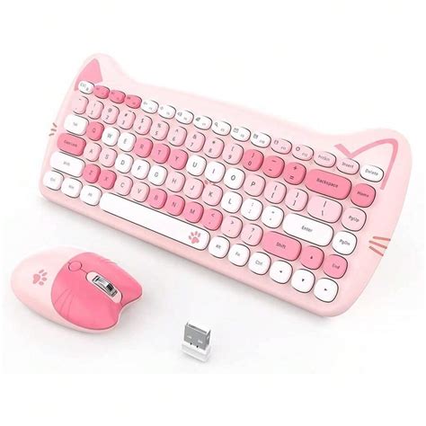 Wireless Keyboard And Mouse Combo Cute 2 4 Ghz Round Keycap Colorful Keyboards With Usb Receiver