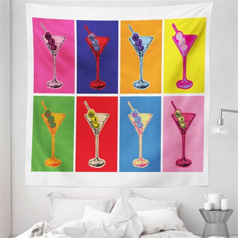 Alcohol Tapestry Colorful Pop Art Style Martini Glasses Olives Design