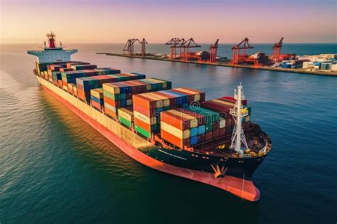 Industrial Port With Container Cargo Ship Import Export Trade Logistics Stock Illustration