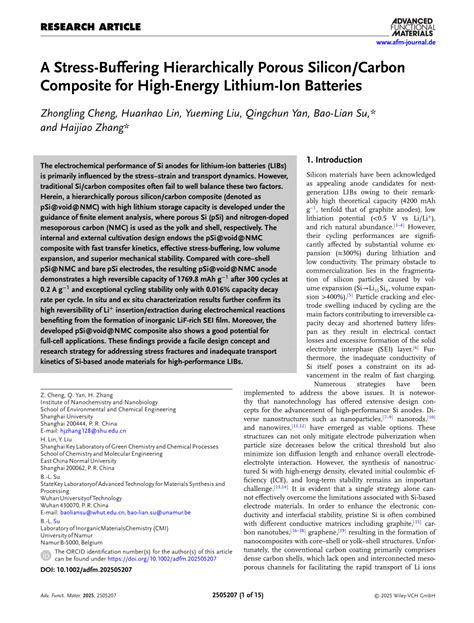 A Stress‐buffering Hierarchically Porous Siliconcarbon Composite For