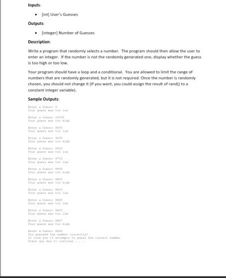 Solved Inputs • Intusers Guesses Outputs Integer Number