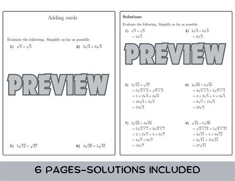Adding Surds Worksheet With Answers Teaching Resources