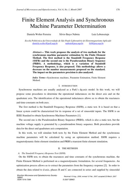 pdf finite element analysis and synchronous machine parameter determination