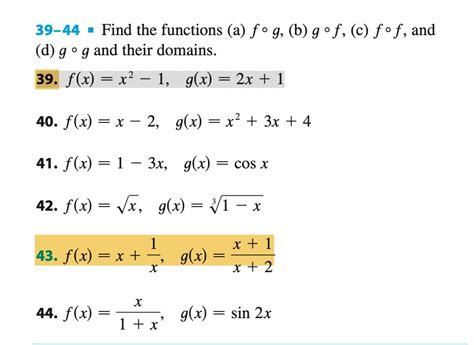 Solved 39 44 Find The Functions A F∘g B G∘f C F∘f