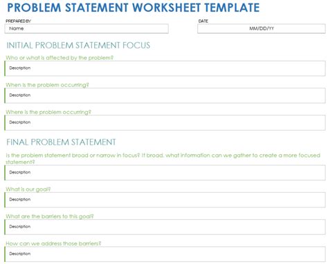 Free Problem Statement Templates Smartsheet