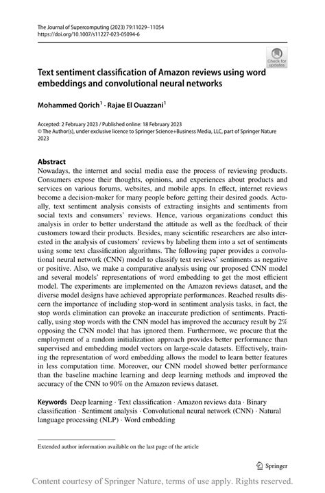 Text Sentiment Classification Of Amazon Reviews Using Word Embeddings