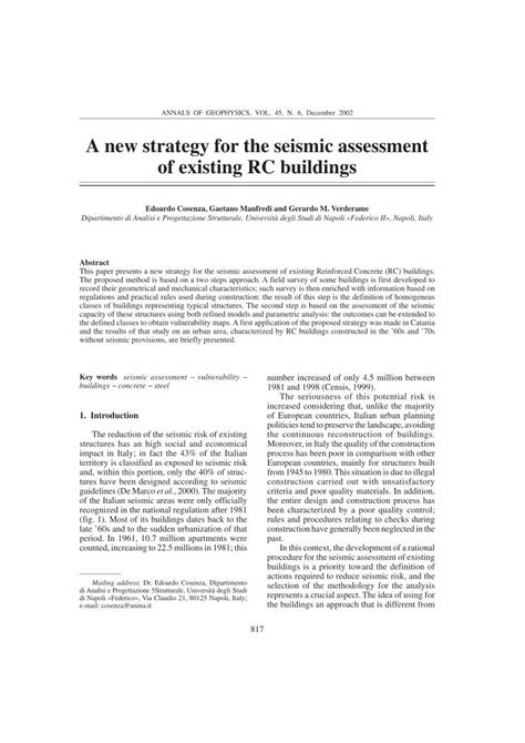 Pdf A New Strategy For The Seismic Assessment Of Existing Rc