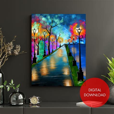 Colourful Street Lights Digital Wall Art City Night Street Lights