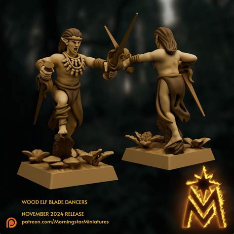 3d Printable Wood Elf Blade Dancers 32mm Scale Presupported