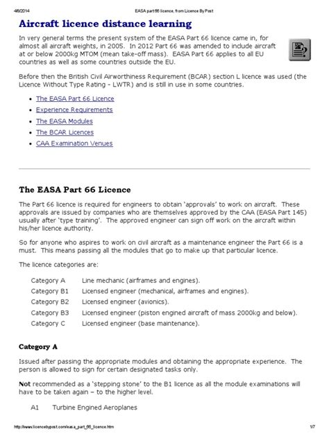Easa Part 66 Licence From Licence By Post Pdf Aircraft Aeronautics