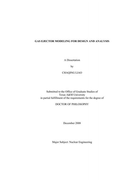 Gas Ejector Modeling For Design And Analysis Repository Texas