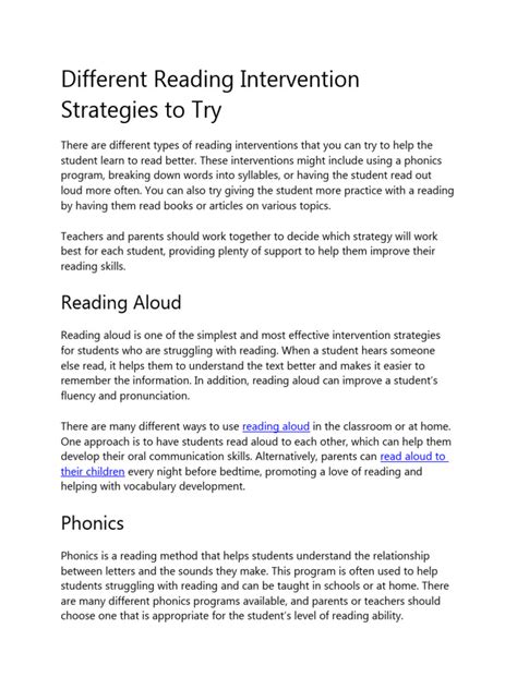 Different Reading Intervention Strategies To Try Pdf Phonics Learning Methods