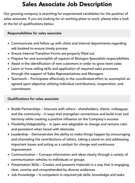 Sales Associate Job Description Velvet Jobs