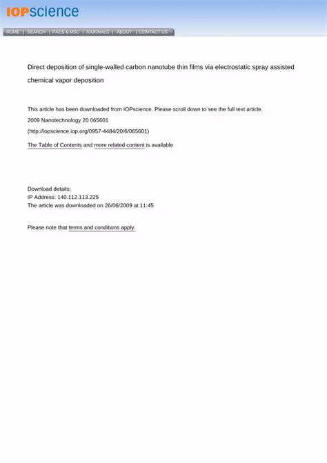 Pdf Direct Deposition Of Single Walled Carbon Nanotube Thin Films Via Electrostatic Spray