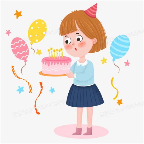 手绘卡通吹蜡烛的女孩免抠元素png图片素材下载 卡通png 熊猫办公