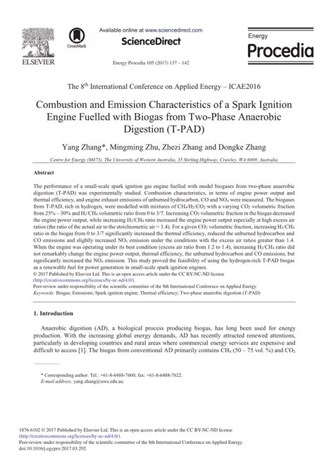 Pdf Combustion And Emission Characteristics Of A Spark Ignition Engine Fuelled With Biogas