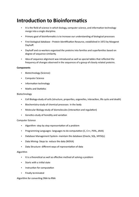Introduction To Bioinformatics Primary Goal Of Bioinformatics Is To Increase Our Understanding
