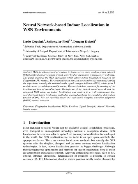 Neural Network Based Indoor Localization Pdf Wireless Sensor