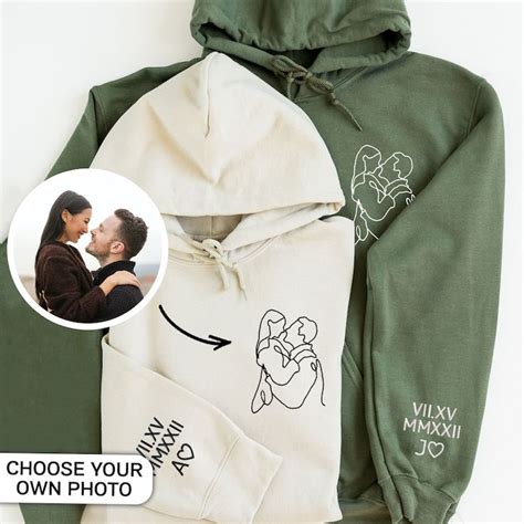 Custom Embroidered Portrait Hoodie Personalized Couple Portrait Outli