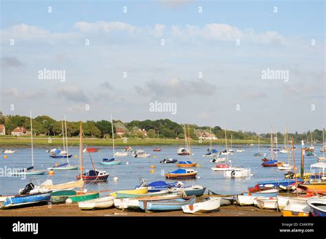 Boats At Itchenor Looking Towards Bosham Hoe Tide Running Out Stock