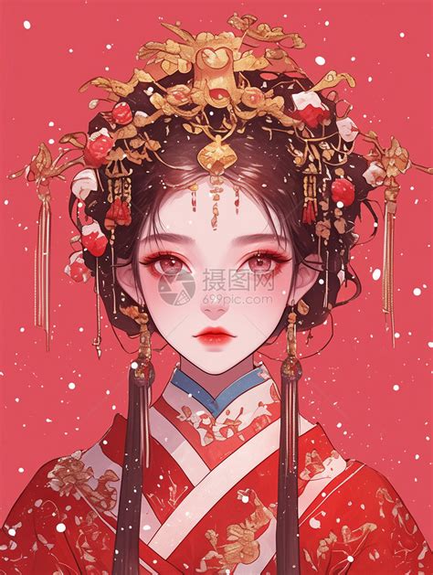 新年装扮的古风卡通女孩插画图片下载 正版图片402686830 摄图网