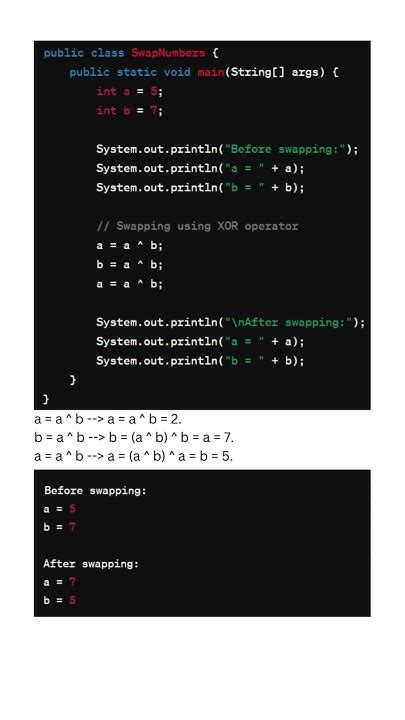 Java Swap Two Numbers No Temporary Variable Using Xor Youtube