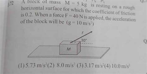 2 72 A Block Of Mass M 5 Kg Is Resting On A Rough Horizontal Surface For