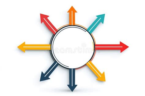 Colorful Flat Style Illustration Of Arrows Pointing In Multiple Directions With A Central Circle