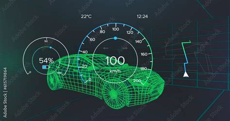 Animation Of Speedometer With Texts Changing Numbers Arrow On Map Pattern Over D Model Of Car