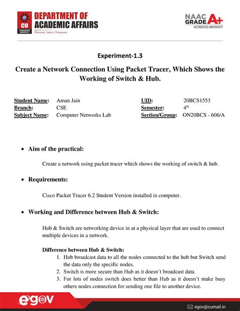 Cn 1 Nothing Experiment 1 Create A Network Connection Using Packet Tracer Which Shows The