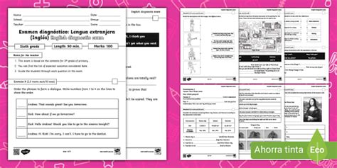 New Examen Diagnóstico Inglés Sexto Primaria Sep