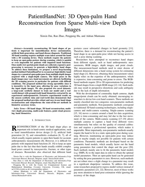 Pdf Patienthandnet 3d Open Palm Hand Reconstruction From Sparse Multi View Depth Images