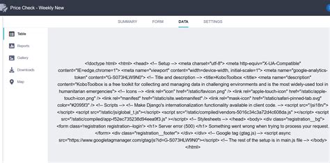data table and survey error message data management kobotoolbox