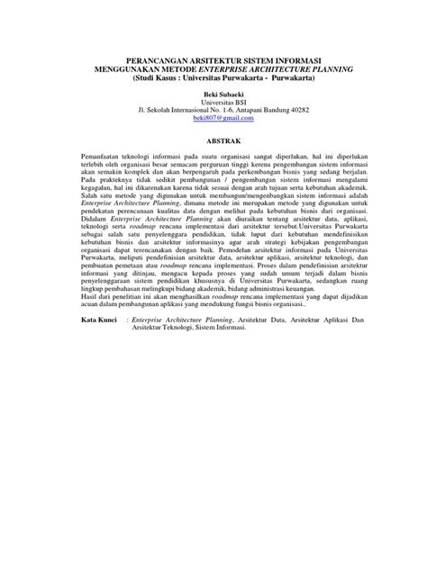 Perancangan Arsitektur Sistem Informasi Menggunakan Metode Enterprise Architecture Planning Pdf