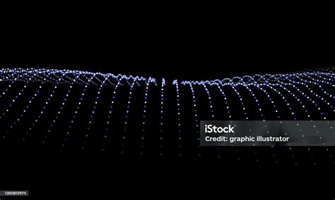 추상 파란색 파티클 배경입니다 점 풍경이 있는 흐름 파 디지털 데이터 구조 미래의 메시 또는 사운드 그리드 패턴 점 시각화 기술 벡터 그림 0명에 대한 스톡 벡터 아트 및