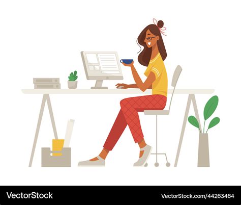 Woman Working From Home Office Freelancer Vector Image