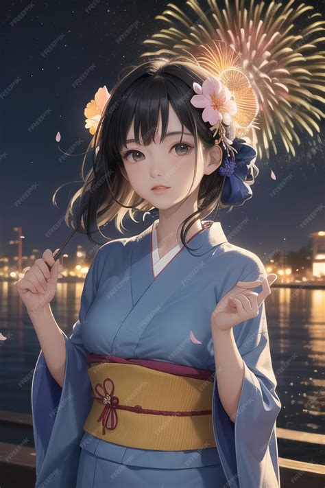 Premium Ai Image Anime Girl In A Blue Kimono