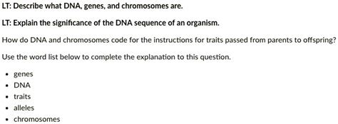 Solved Lt Describe What Dna Genes And Chromosomes Are Lt Explain