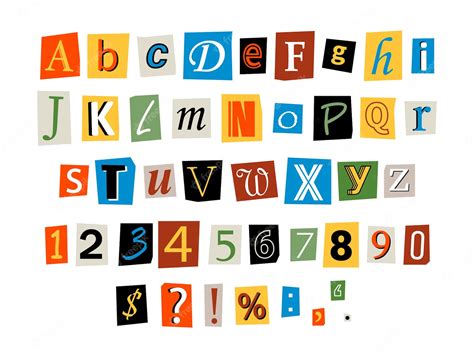 Premium Vector | Vector ransom font letters numbers and punctuation marks cutouts from newspaper ...