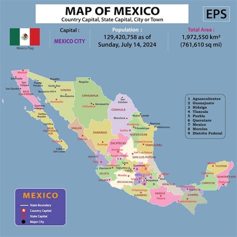 Mexico Political Map With Capital Mexico City National Borders Most