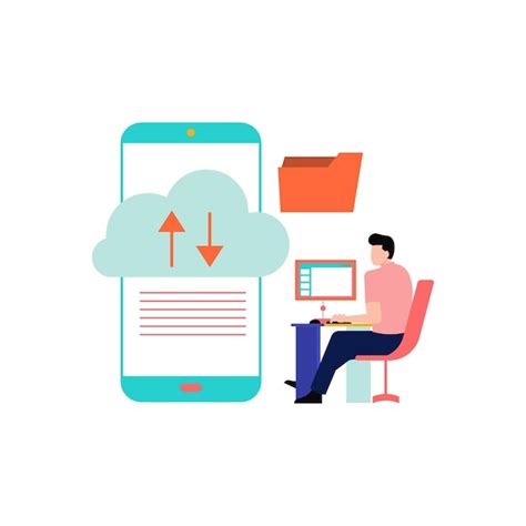 Premium Vector The Guy Is Working On Cloud Data